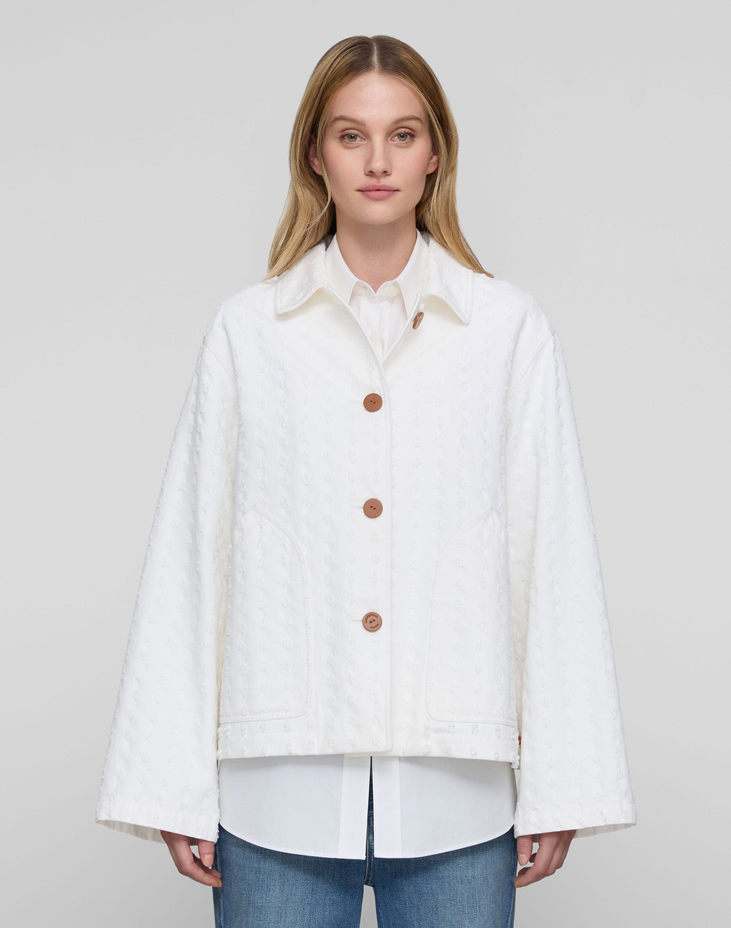 LAFAYETTE 148 NEW YORK Fringed A-Line Denim Jacket
